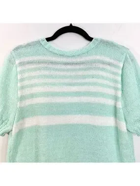 Sweaters | Hand Knit 7s 80s Style Mint Green White Stripe Round Neck ...